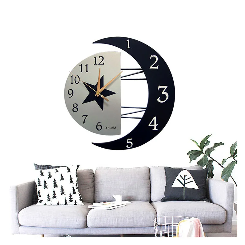 Personalisierte mond wanduhr mode kurze uhr moderne stille quarzuhr ...
