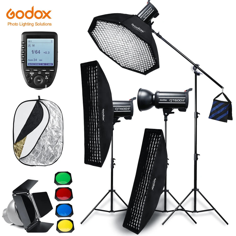 Godox QT600II 3x600WS 내장 무선 X 시스템 스튜디오 고속 플래시 조명 키트, Xpro 트리거, 라이트 스탠드 ...