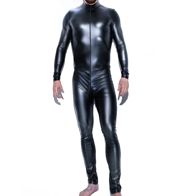 S 4xl Male Skinny Faux Leather Black Stretch Pvc Sexy Bodycon Zipper
