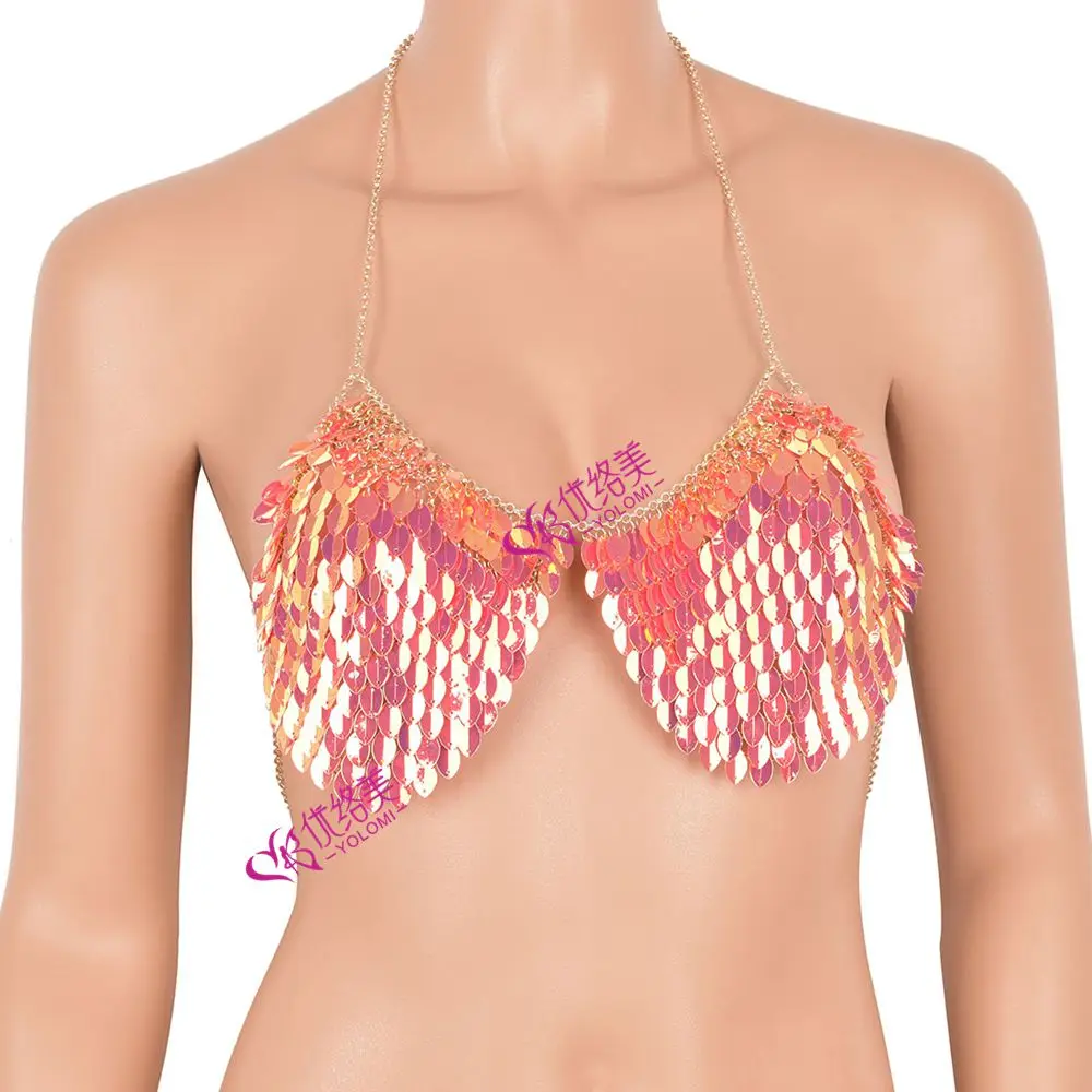 Yolomi Halter Bra Chain Sequins Bra Chain Body Jewelry Body Chains Sequin Paillette Jewelry For