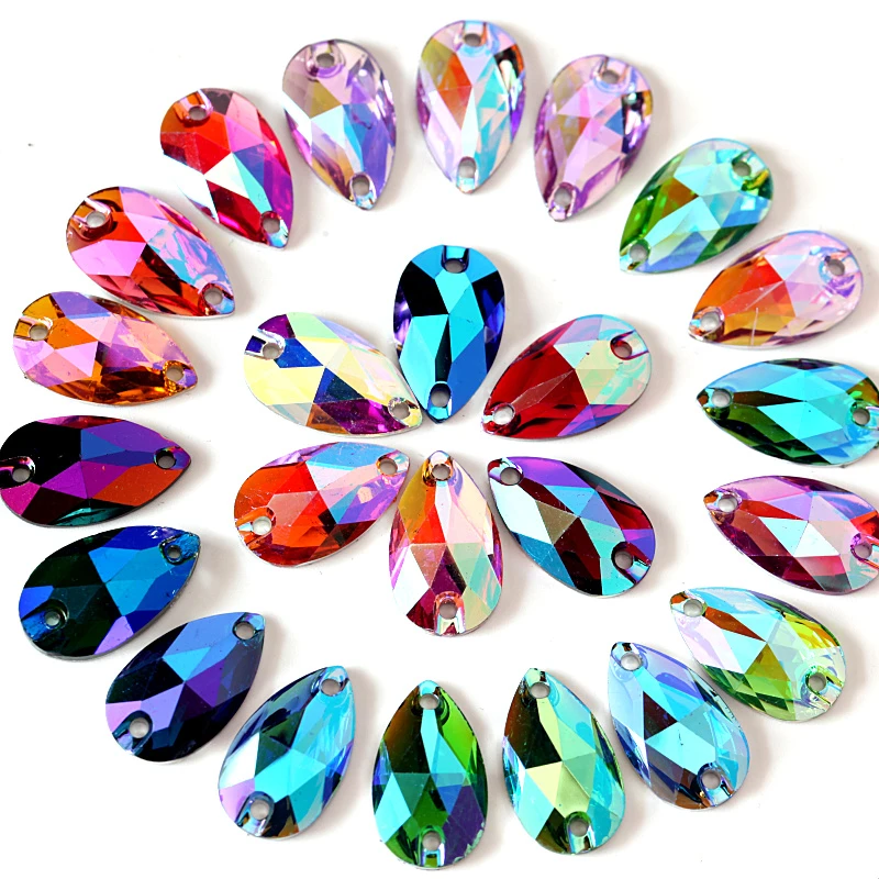 Crystal Ab Teardrop Shapes Resin Sew On Rhinestones Flatback Droplet ...