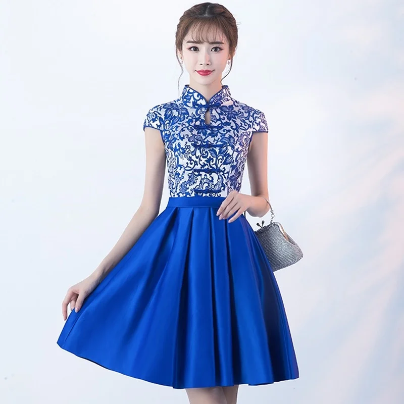 Robe-chinoise-moderne-pour-femmes-bleu-Royal-col-Mandarin-Petite-robe ...