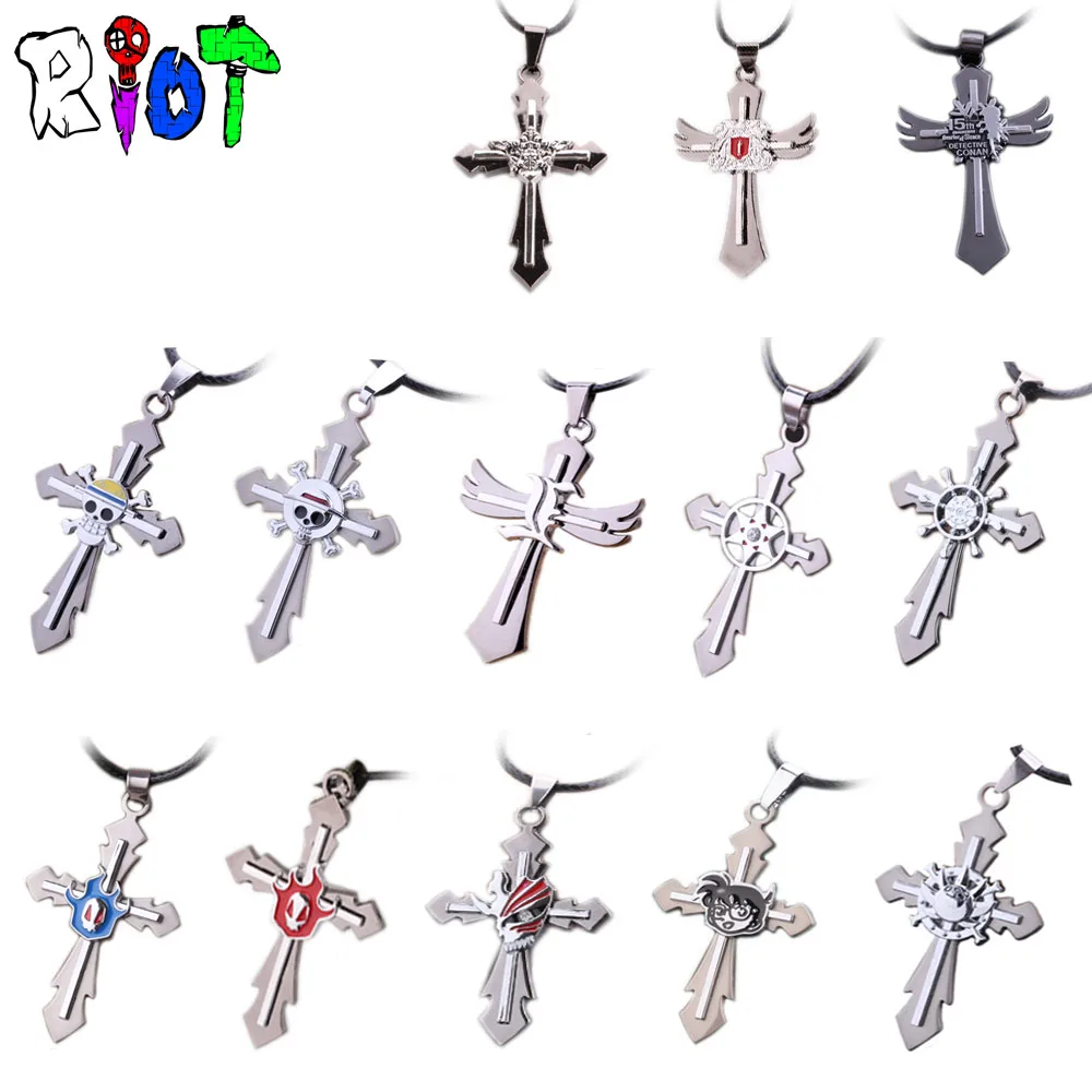 19 style Anime Cross shape necklace One piece Final Fantasy Black ...