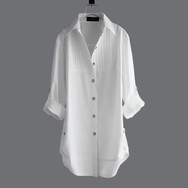 Spring White Cotton Shirts Blouse For Women 100 Cotton Casual Shirt
