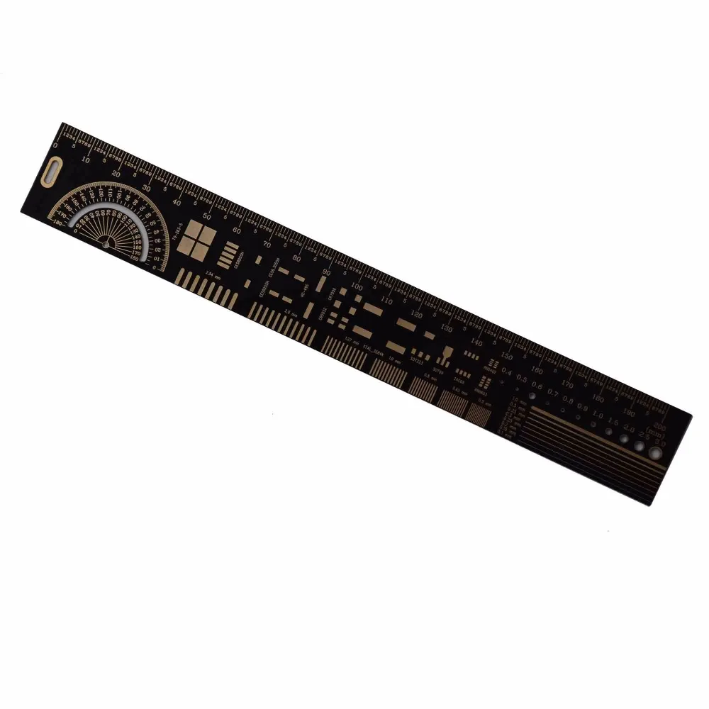 PCB Ruler - 20CM, FR-4-based, with reversible protractor.