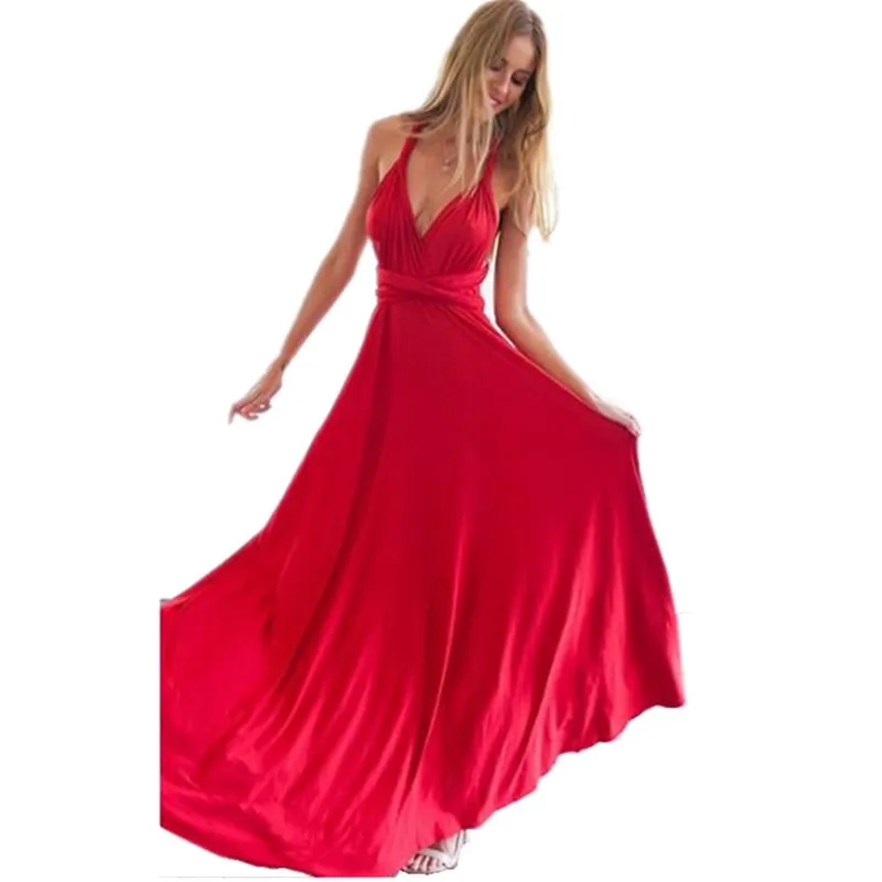 Sexy Women Boho Maxi Club Dress Red Bandage Long Dress Party Multiway ...