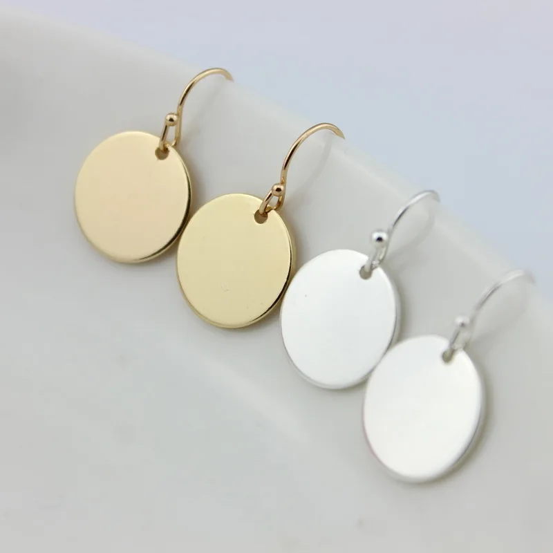 Minimalism-Style-Monogram-Blank-Alloy-Round-Disc-Drop-Earrings-Gold ...