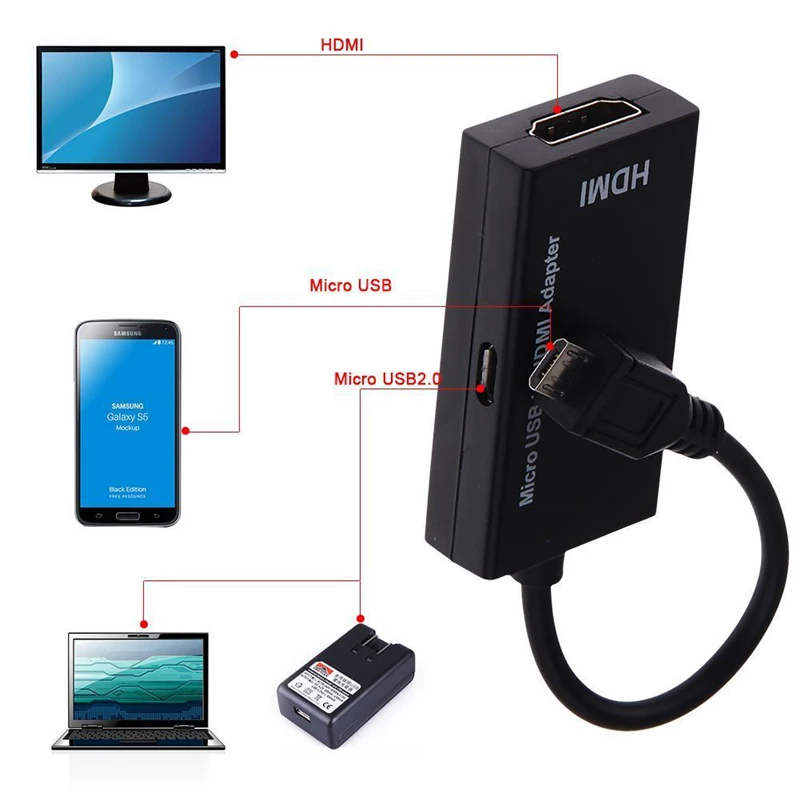 Mikro USB 2.0 MHL HDMI kablosu HD 1080P Samsung HTC LG icin xiaomi2 Android HDMI donu turucu mikro USB 5pin Mini adaptor AliExpress