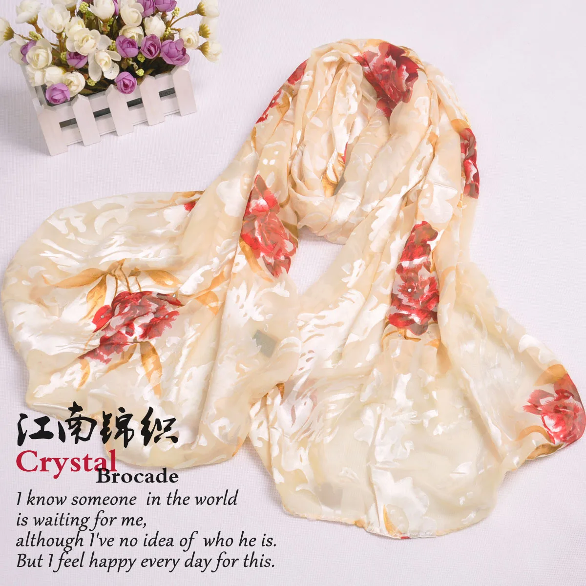 Silk scarf female silk scarf embroidery long red flower design|flower ...