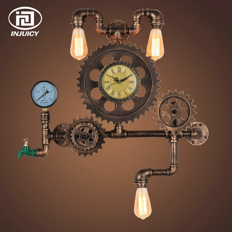 Vintage Industrial Wind Steam Punk With Watch Wall Lamp Loft Bar ...