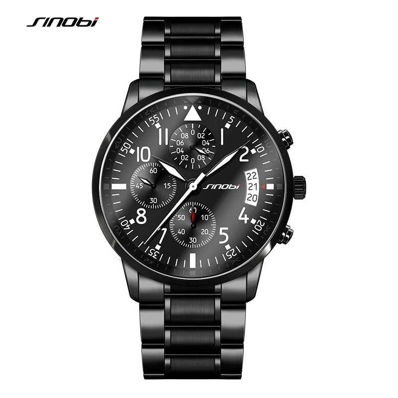 SINOBI Sports Men's Chronograph Pilots Wrist Watches Black Steel ...
