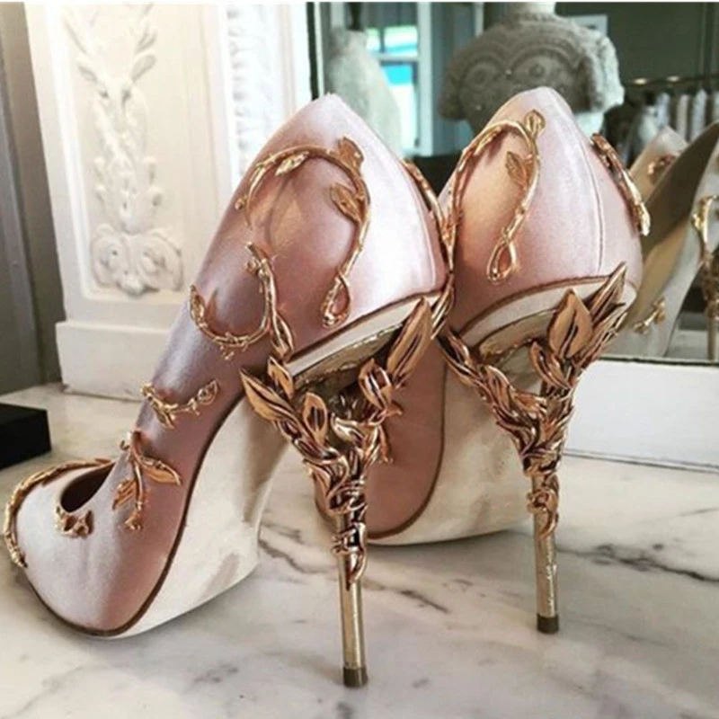 Ornate Filigree Leaf White Women Pumps Fashion Chic Satin Stiletto ...