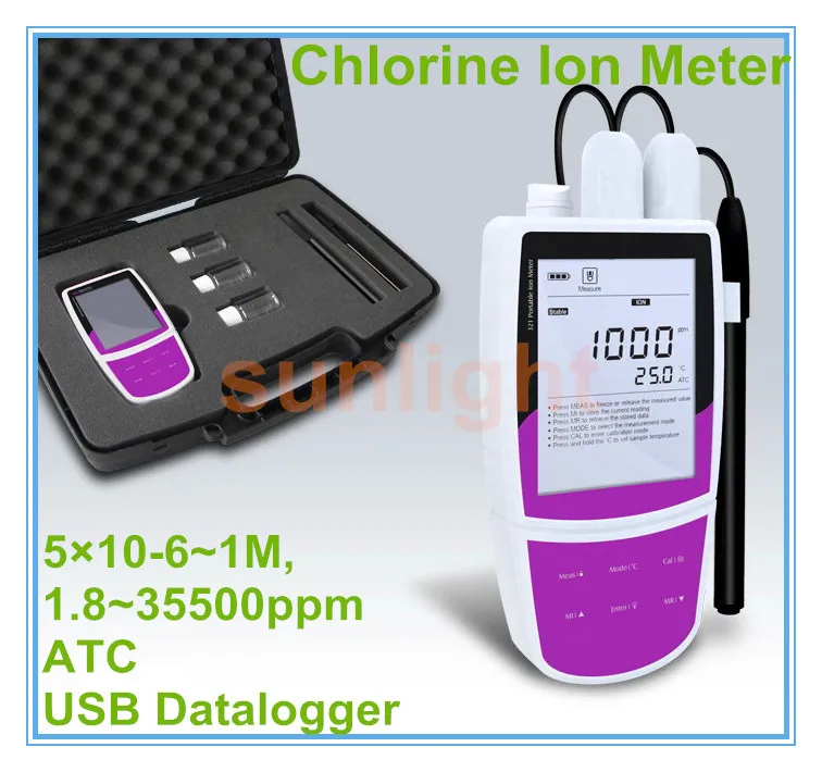 Portable Chlorine Ion Meter With Usb Datalogger 5 10 6~1m 1 8~35500ppm
