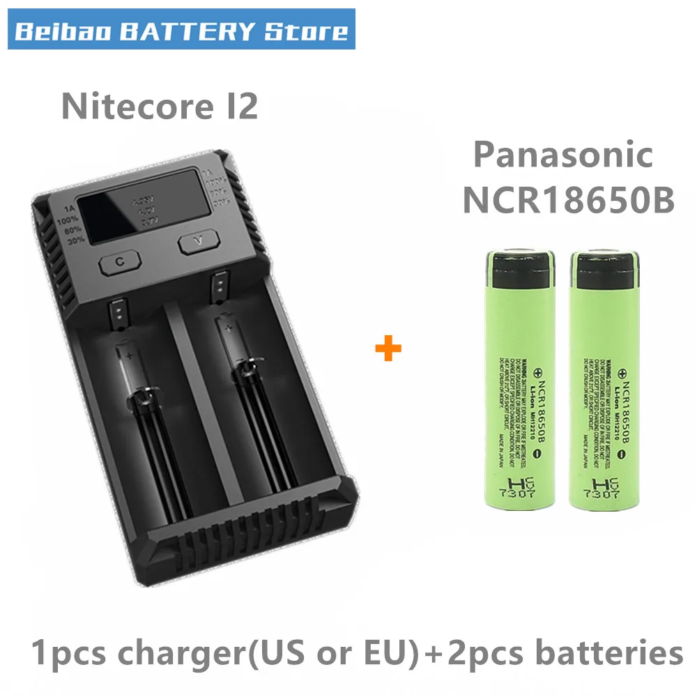 파나소닉 NCR18650B 3400mah NCR 18650 충전식 배터리, Nitecore 새로운 I2 충전기 XTAR VC2 ...
