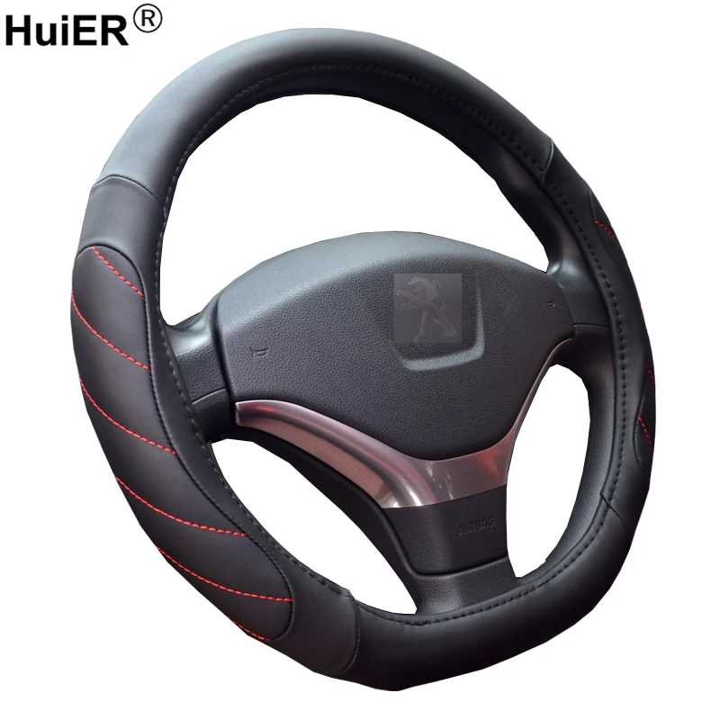 HuiER 자동차 스티어링 휠 커버 D 모양 푸조 3008 시트로엥 C3 XR C4 Sega C4L 엘리제 DS3 DS4 DS5 ...