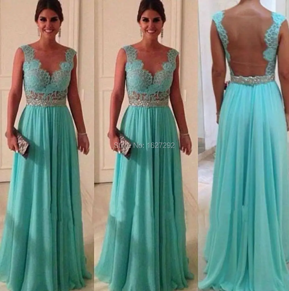Robe De soirée Custom Made apliques Beading ver através voltar Chiffon ...