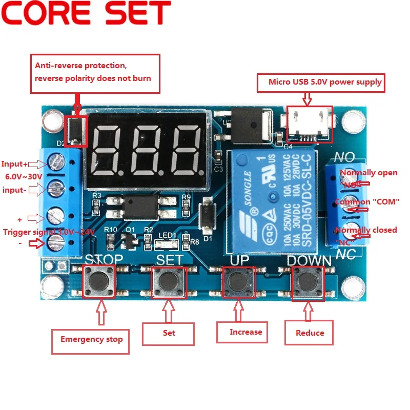 DC 6-30V 1 Channel 5V Relay Module Time Delay Relay Module Trigger OFF / ON Switch Timing Cycle ...