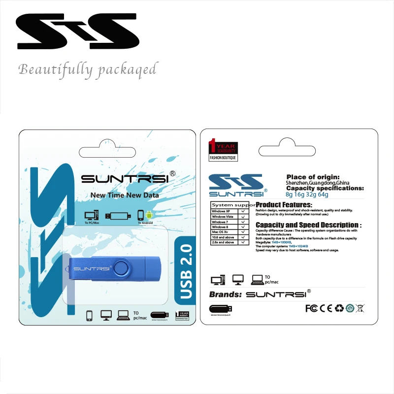 Suntrsi Смартфон USB Flash Drive металлическая ручка привода 64 ГБ ...