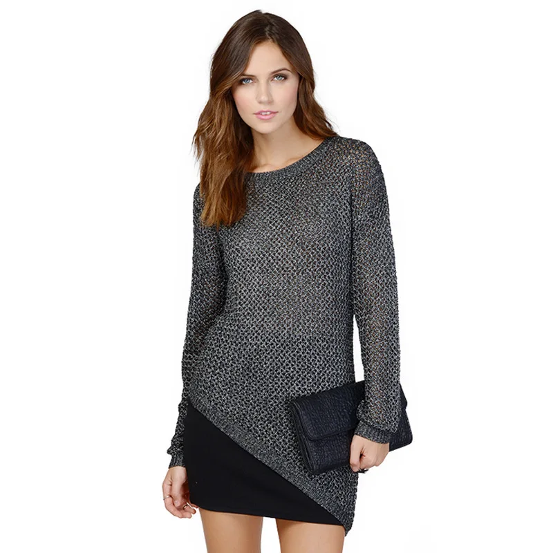 2015 Women's Fashion The streets of Europe pullovers knitted coat mesh ...