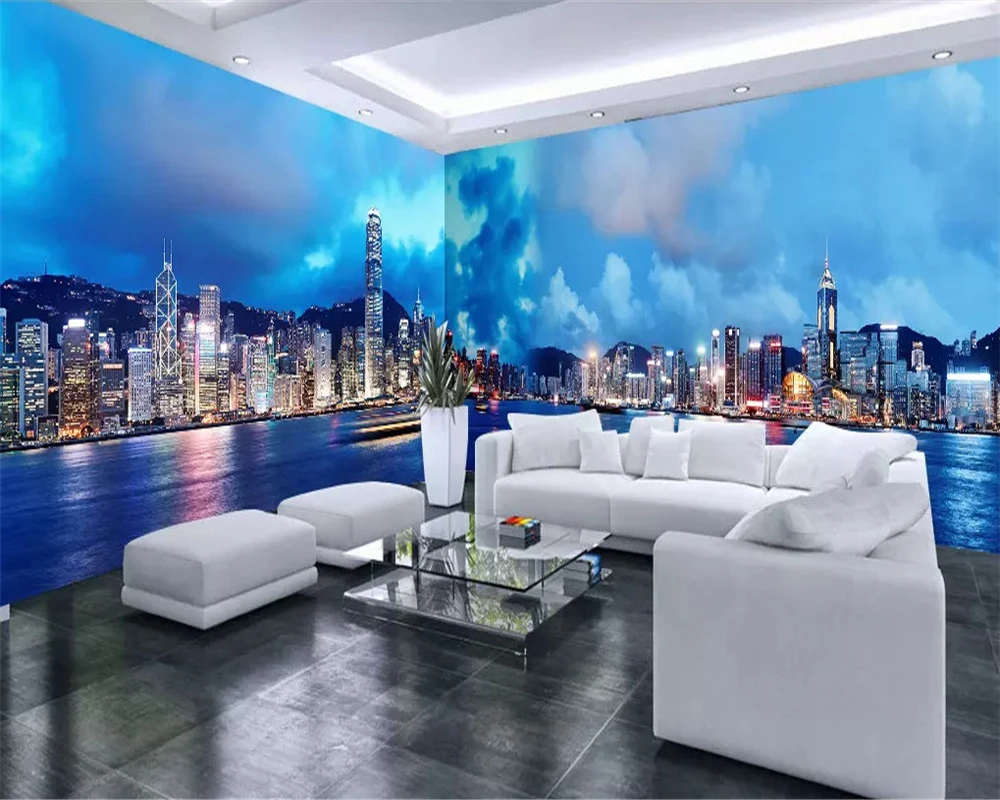 Beibehang Behang Customized Large Photo Wallpaper Hong Kong Night Scene ...