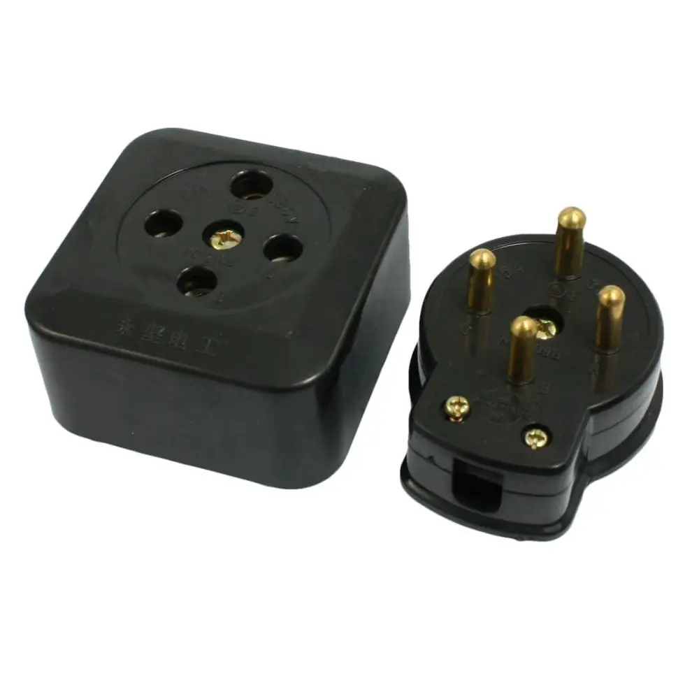AC 380V 15A Black Three Phase 3P 4W Industrial Socket w 4 Brass Pin ...