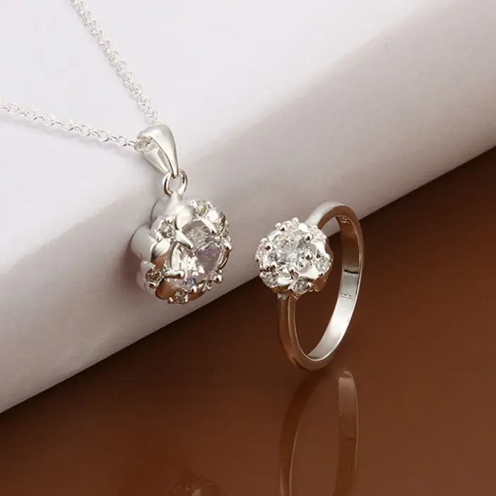 silver plated jewelry 925 sterling silver fashion jewelry white Crystal ...