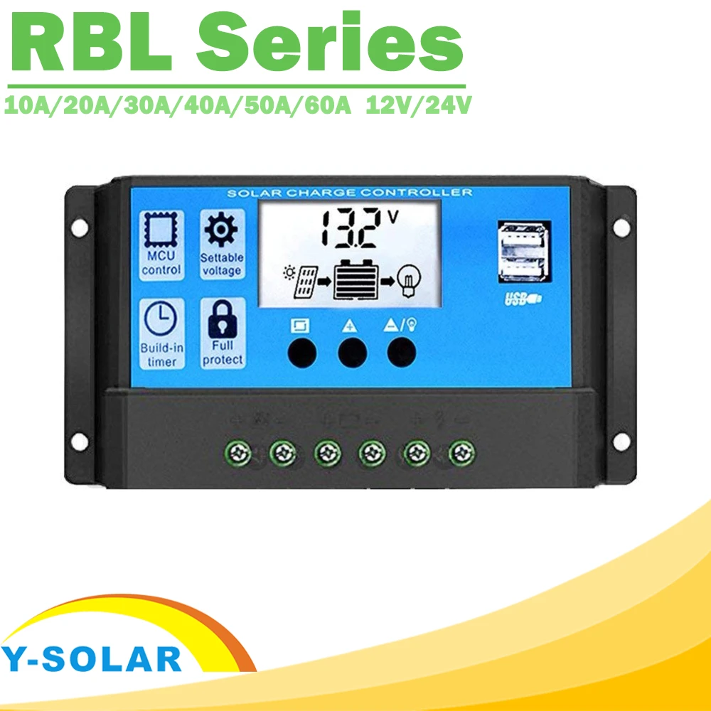 Y SOLAR PWM 60A 50A 40A 30A 20A 10A Solar Charge and Discharge Controller 12V 24V Auto LCD Solar ...