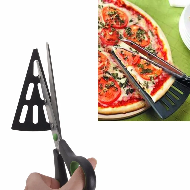 2 In 1 Pizza Scissors Cutter Slicer Tray Divider Food Serving Tool Chopper Pizza Cutter Non