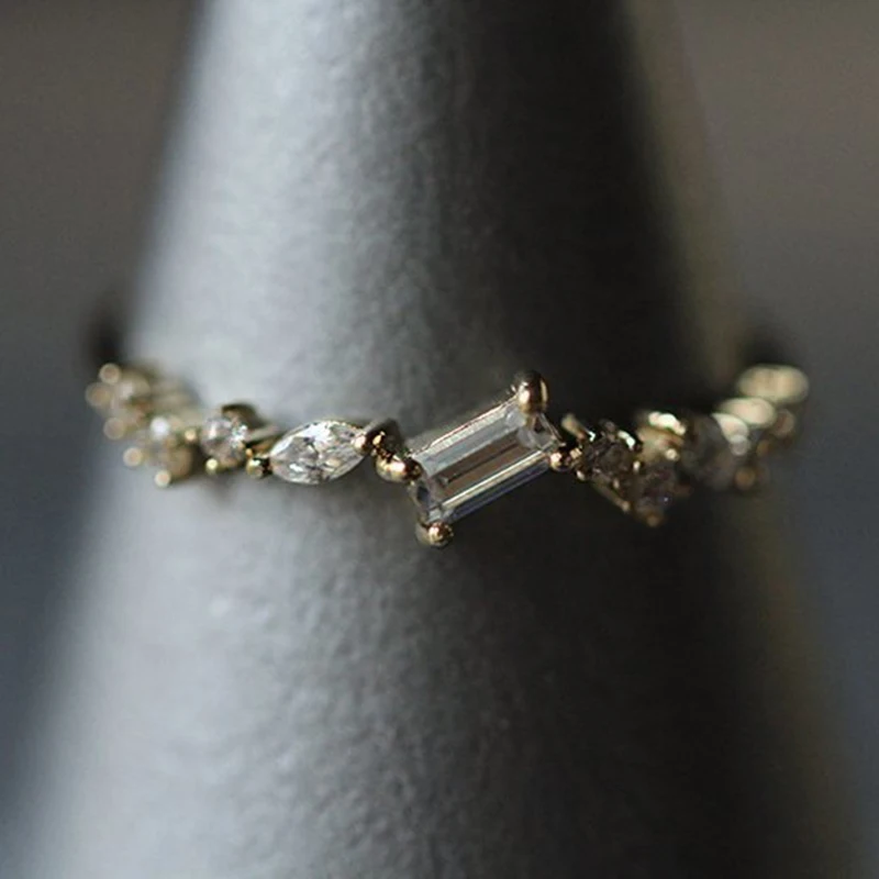 Tisonliz изящные тонкие кольца с кристаллами геометрические Свадебные обручальные кольца на ...