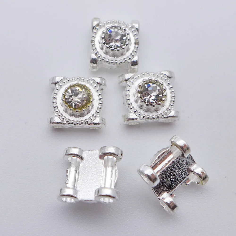 free shipping 8*9mm silver square shape rhinestone connection beads ...