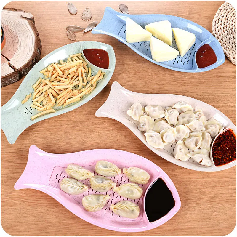 2016-Double-Drain-Fish-shaped-Dumpling-Plate-with-Chili-Sauce-Vinegar ...