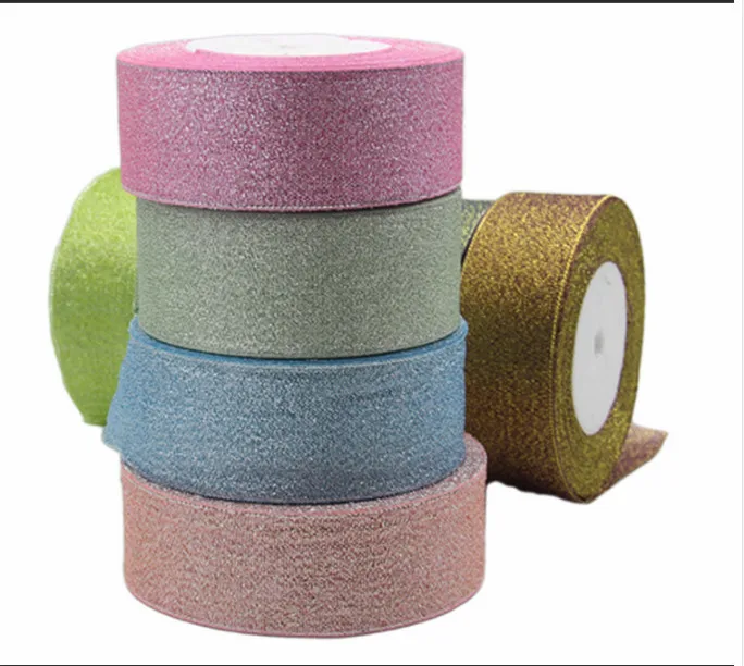 5pcs Width 38mm, Length22M/pcs 100% Polyester Full solid colors glitter ...