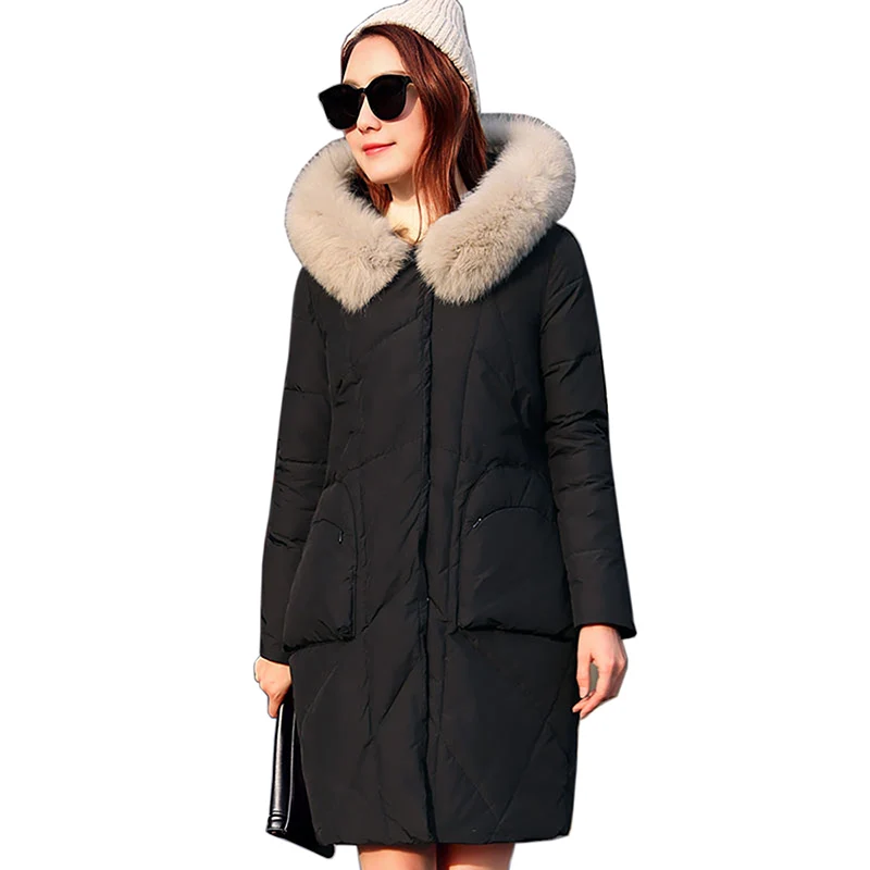 2018 Hot Sale Women Down Jackets Large Fox Fur Collar Winter Jacket
