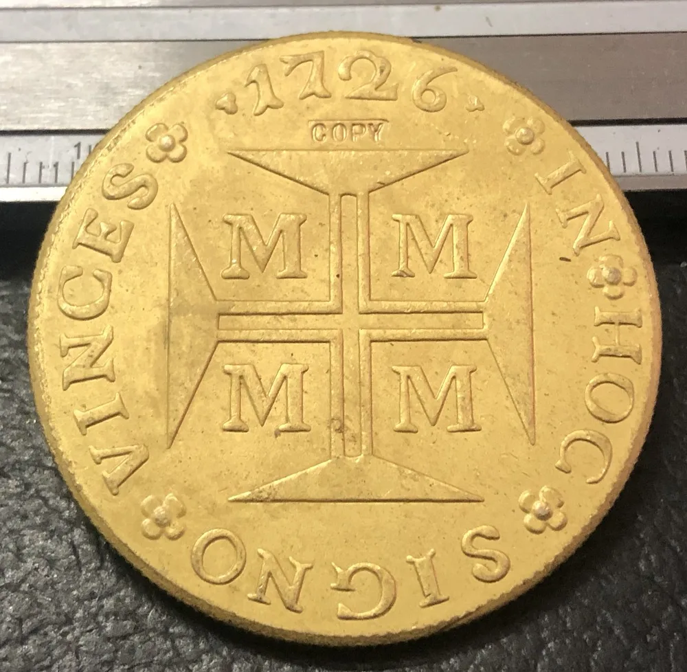 Bela 1726 m, brasil, 20 000 reais-joao v cópia 22k moeda de ouro