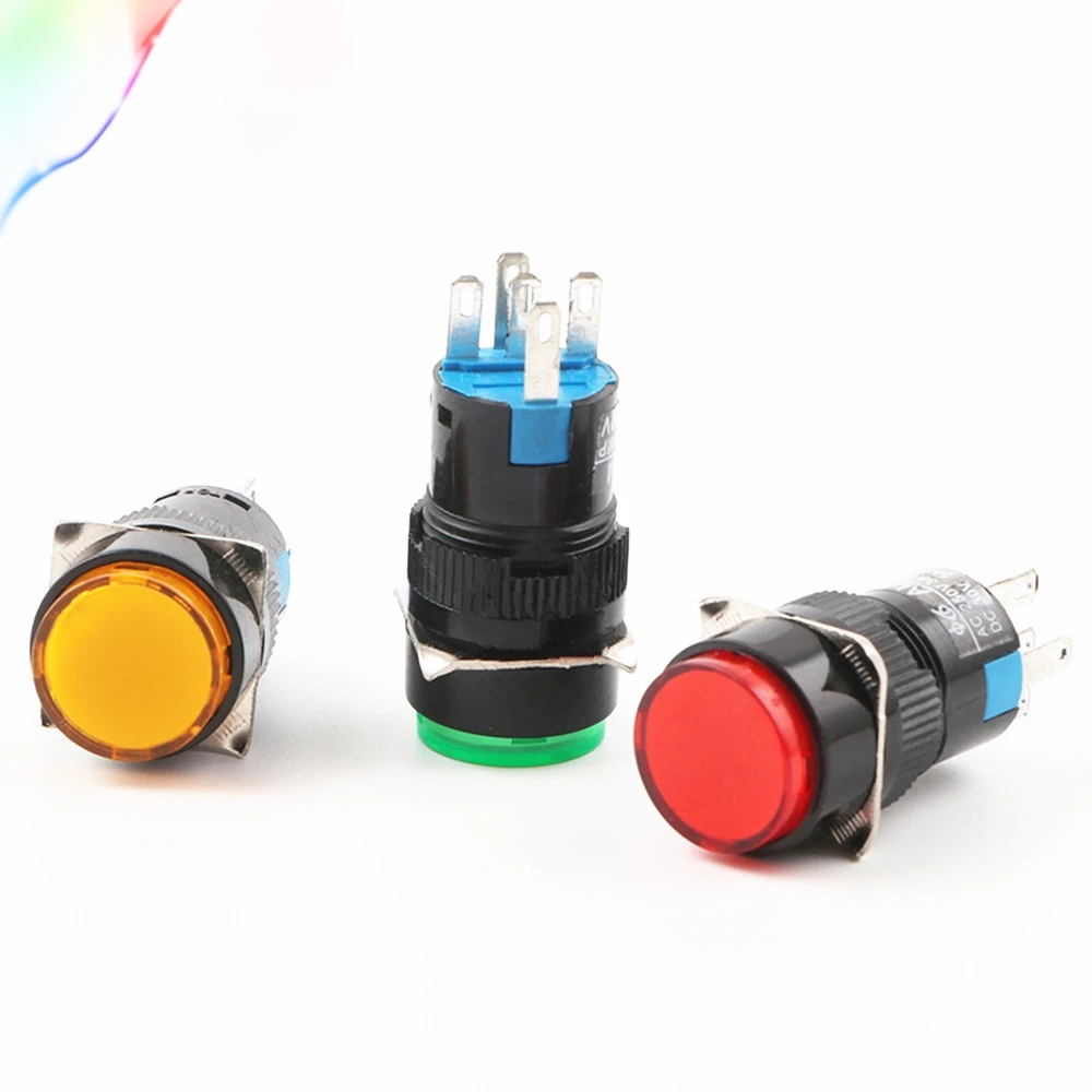 Red/Green/Yellow Light Round Cap 1 Panel Mount SPDT Self Locking Push ...