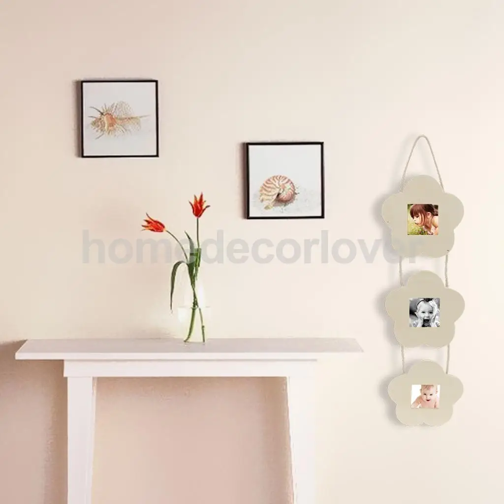 Flor rústica de madera colgante Base blanca DIY marco de fotos Triple ...