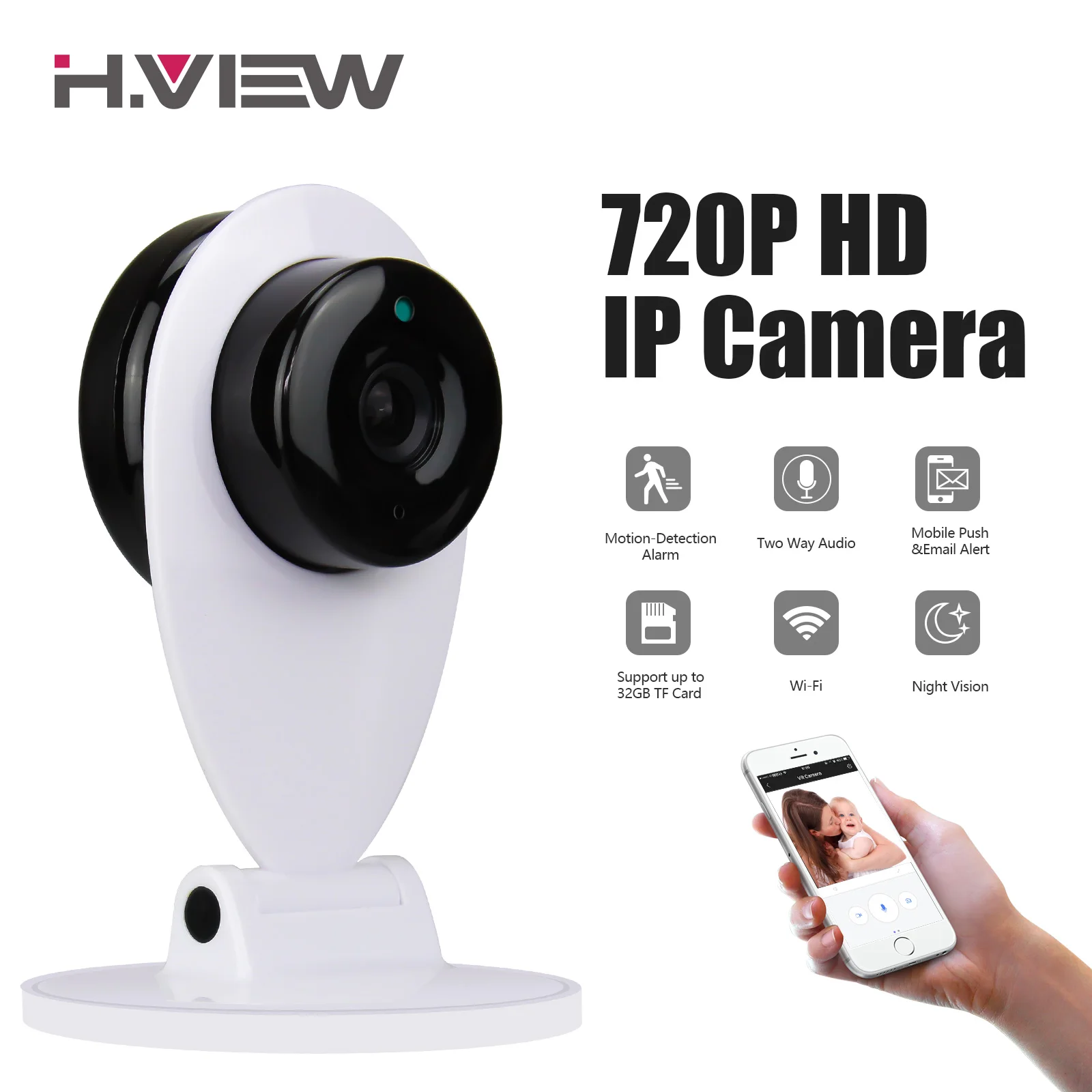 H.VIEW IP Camera WIFI 720P Mini Surveillance Camera Baby Monitor Pet ...