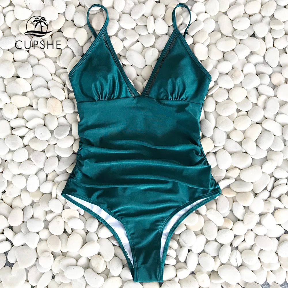 Aliexpress.com : Buy CUPSHE Peacock Green Shirring One piece Swimsuit ...