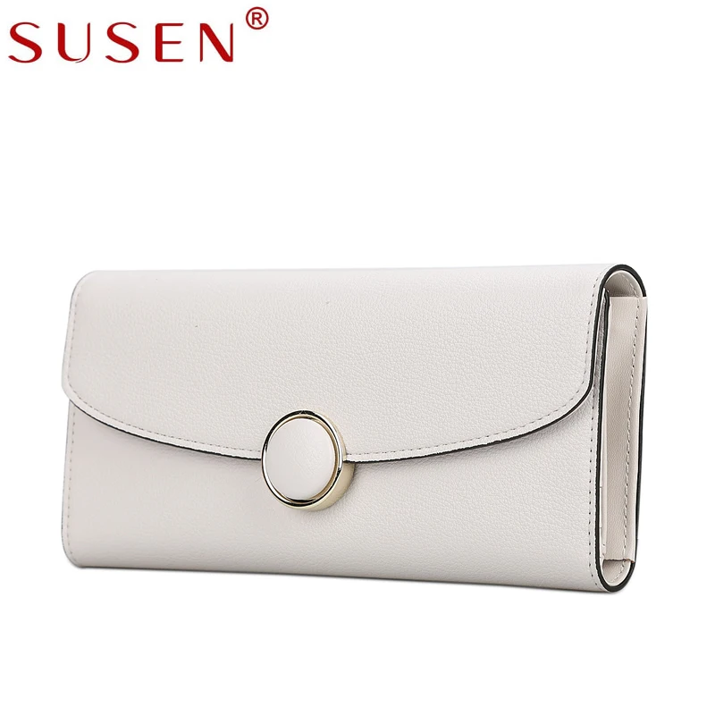 SUSEN fashion solid light color simple women long wallet high quality ...