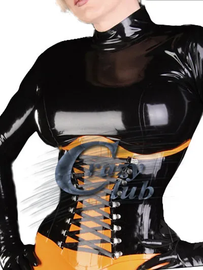 Crazy Club Latex Corsets Female Clothes Bicolor Latex Corset With