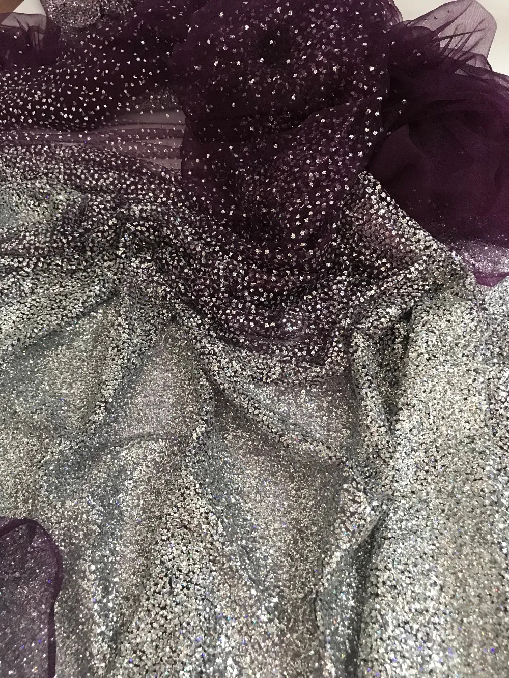 Tela de encaje de red con purpurina adhesiva única tela de encaje de ...