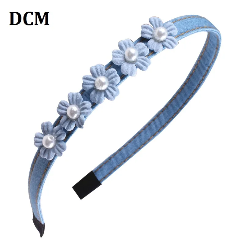 DCM Pearl Rhinestone Crstal Blue hairbands Girls trendy flower Hairwear ...