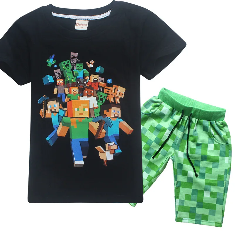 Minecraft Kids Clothes T shirt + pants 100%cotton 2pcs Sets Children's ...