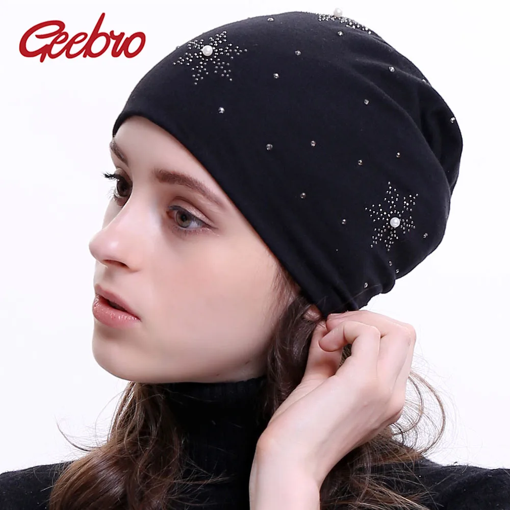Geebro-Women-s-Beanie-Hat-2020-New-Autumn-Pearl-Slouchy-Beanie-for ...