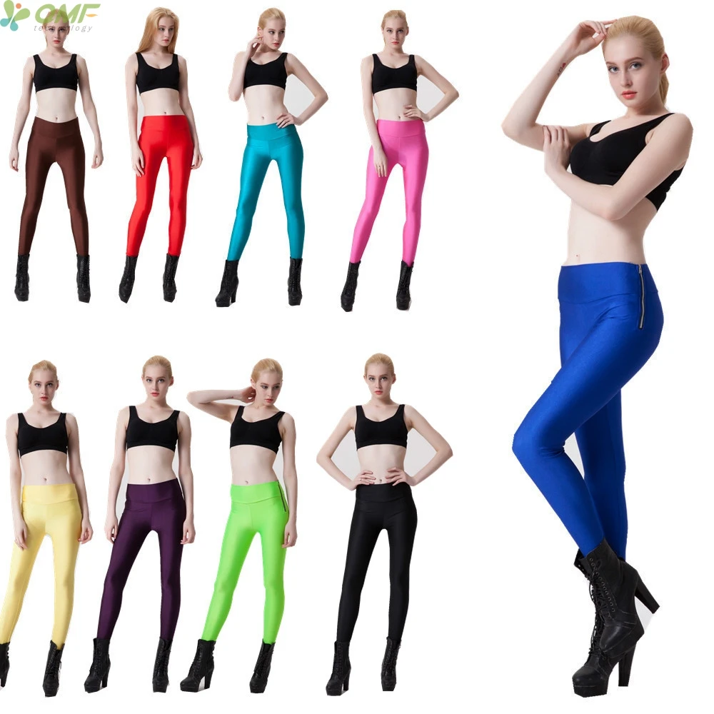 Fluorescent Blue Casual Leggings Candy Color Slimming Stretchy Pants ...