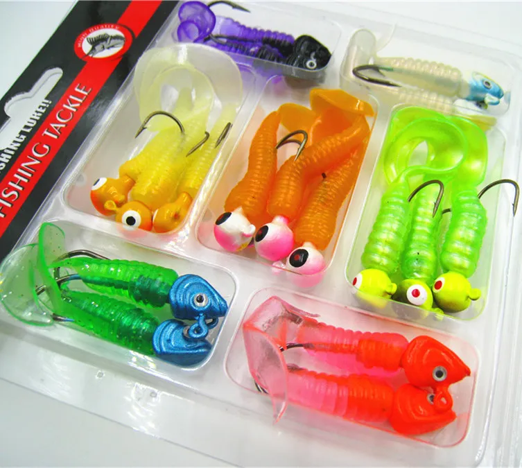 Aliexpress.com : Buy 17Pcs High Quality Curly Tail Soft Lure Jig Head ...