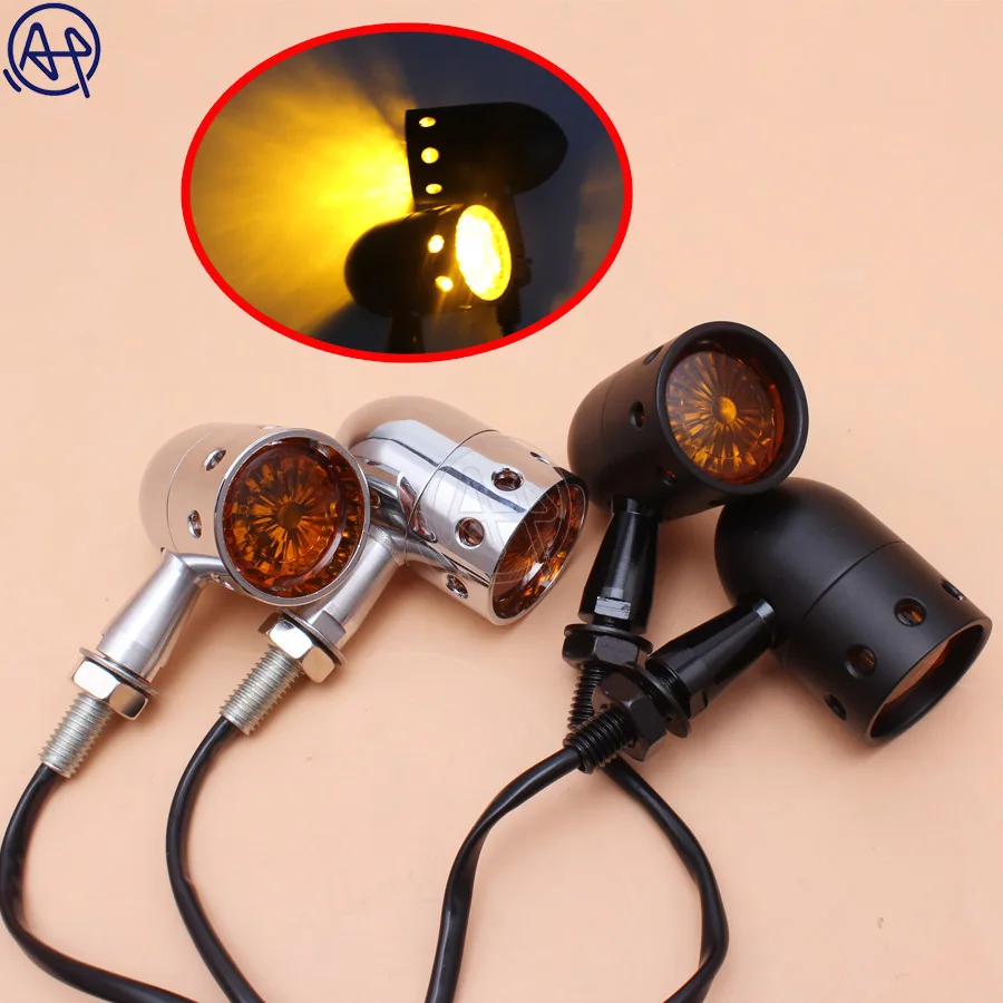 1pair Motorcycle retro Turn Signals Bullet Blinker Amber Indicator ...
