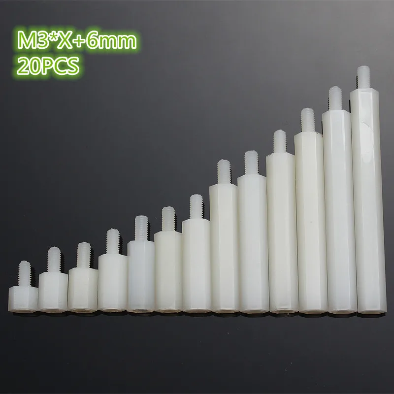 20PCS-YT416-M3-X-6mm-Single-head-Nylon-isolation-column-nylon-hex-bolt ...