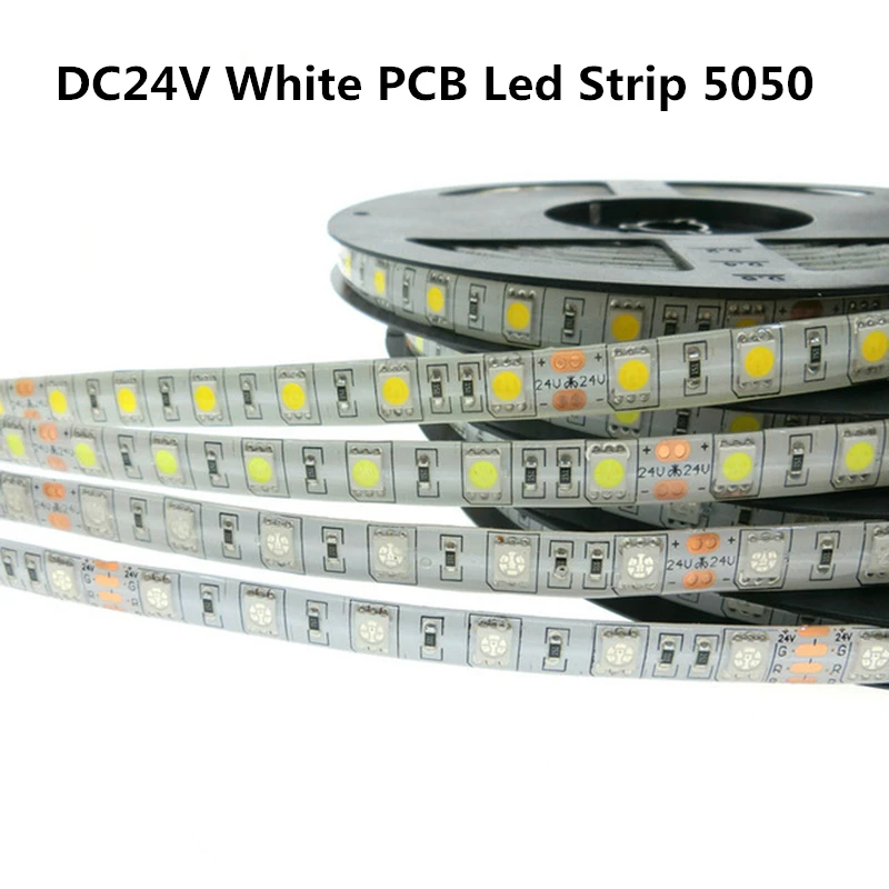 DC24V White PCB LED Strip 5050 NO Waterproof / Waterproof 60 LEDs/m ...