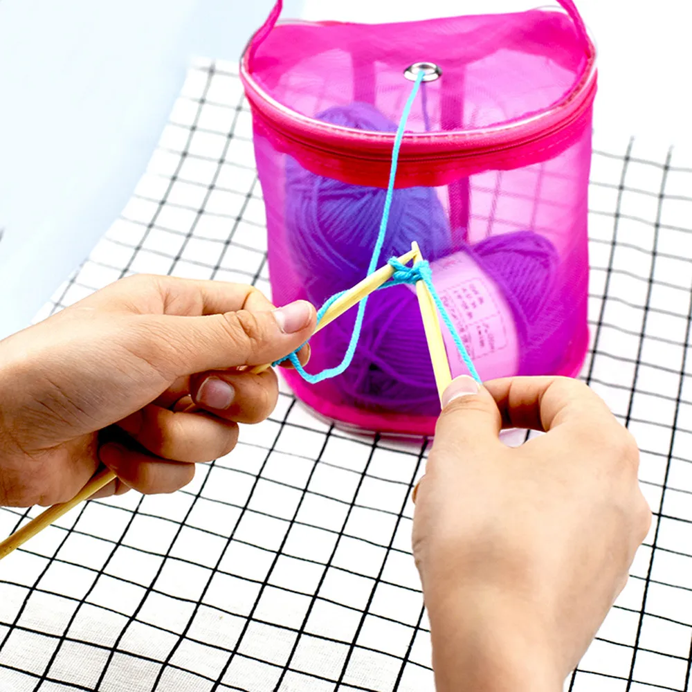 Mesh Yarn Case Yarn Storage Baskets Knitting Yarn Round Plastic Bags On ...